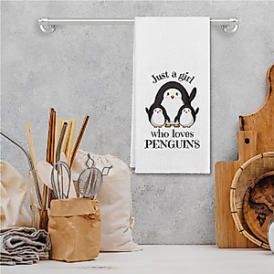 Just A Girl Who Loves Penguins Cute Penguin Kitchen Towels，Cotton Modern 24 X 16 Inches Dish Towels Dishcloths, Dish Cloth Flour Sack Hand Towel for Farmhouse Kitchen Decor,Penguin Lovers Girls Gifts
