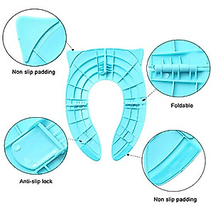 Travel AID Folding Portable Potty Training Toilet Seat Cover Liner, Portable Reusable with Non-Slip Silicone Pads and Carry Bag, for Babies, Toddlers, Kids, Owl Shape (Blue)