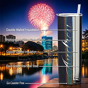 Personalized Skinny 20 oz with Lid on Black Glitter Customized Laser Engraved Cup Gift Stainless Steel Vacuum Insulated Mug