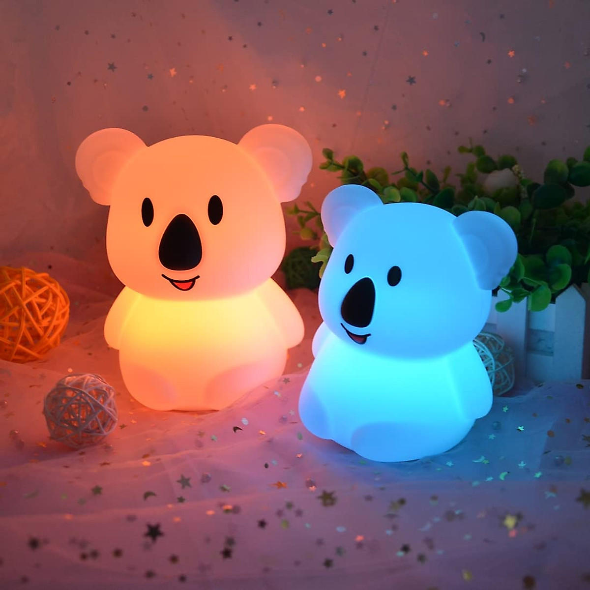 Glinrui Koala Night Light for Kids Silicone Bedside Bedroom Lighting, Baby Nursery Light Sleeping NightLights, Color Changing Lamps - Eye Caring, Adjustable Brightness & Color, Time Setting - Medium