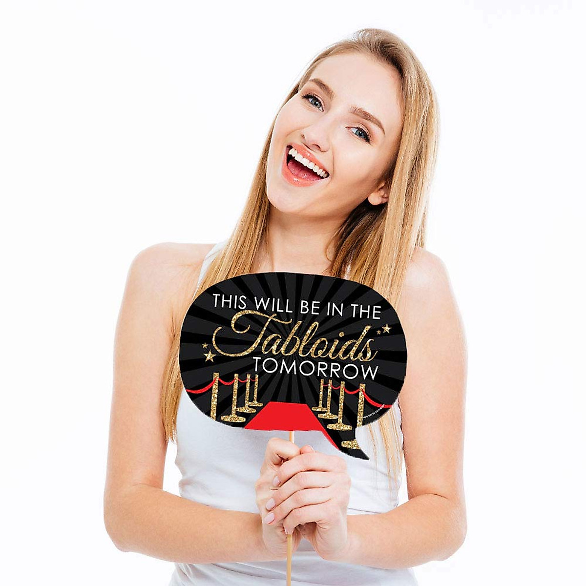 Big Dot of Happiness Funny Red Carpet Hollywood Photo Booth Props - Movie Night Party Supplies, Prom & Awards Show Decorations, Funny Photobooth Props Kit - 10 Ct