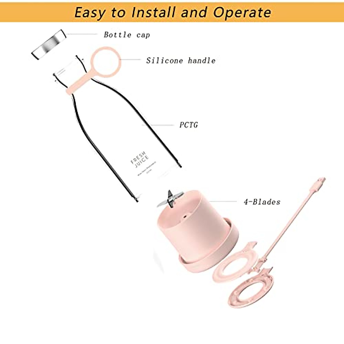 OTPEIR Personal Size Blender, Portable Blender, Battery Powered USB Blender (Pink)