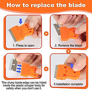 WEGAZ-4 Pcs Mini Plastic Razor Blade Scraper Tool，Plastic Scraper，Cleaning Scraper Tool，Glass Scraper，Window Scraper，Stove Scraper Tool，Equipped with 20 Blades.