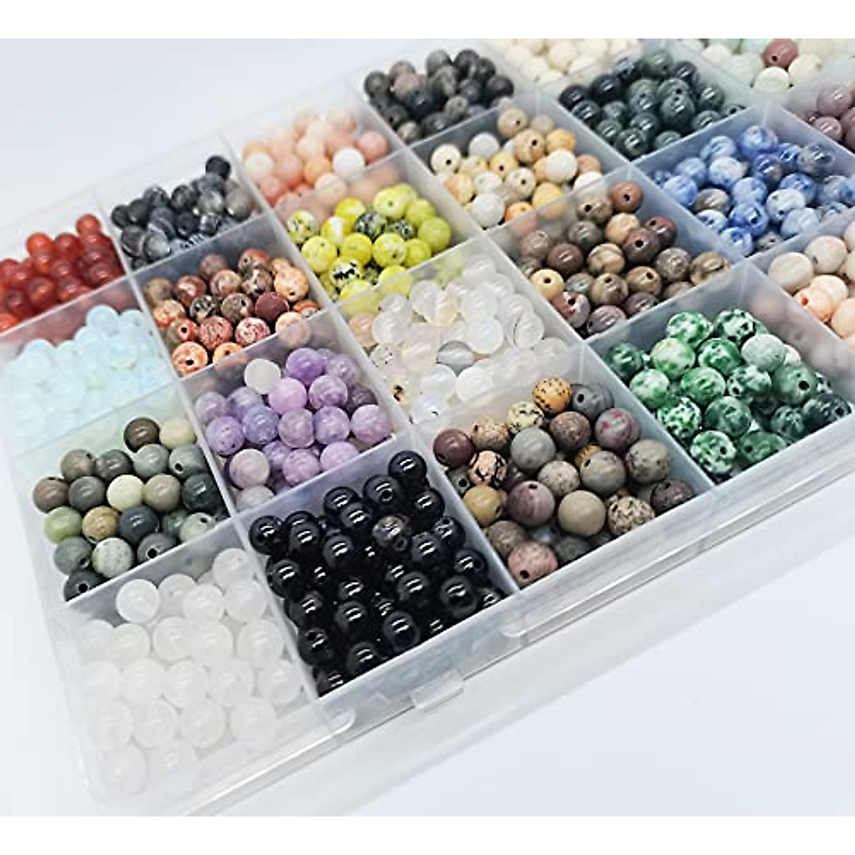 1200pcs 6mm Natural Round Stone Beads Gemstone Beading Loose Gemstone Beads Hole Size 1mm DIY Smooth Beads for Bracelet Necklace Earrings Jewelry Making,Box Packed (24 Material -2,6mm)