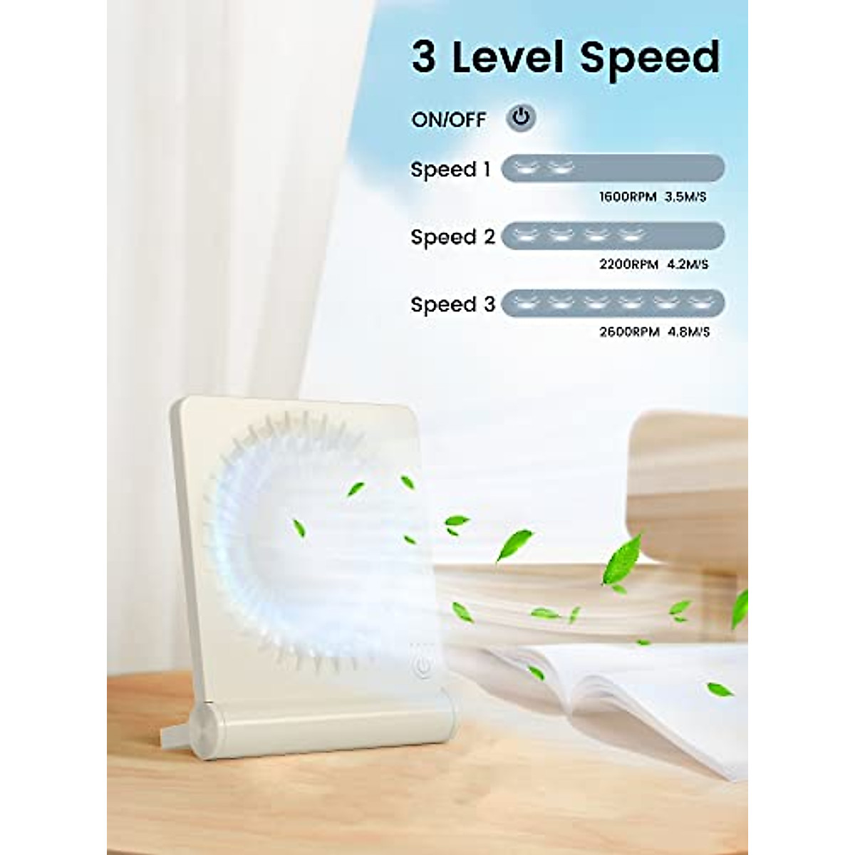 FERRISA Desk Fan, Small But Powerful, Portable Fan Battery Operated, 220° Tilt Folding Ultra Quiet Person Mini Fan, Strong Wind, 3 Speed Adjustable For Home Office Desktop Travel Camping (Beige)