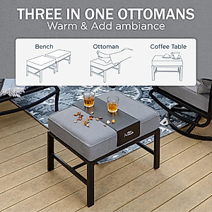 PHI VILLA 8 PCS Patio Furniture Set with Fire Pit Table,Metal Outdoor Furniture with 1 x 3-Seat Bench Sofa, 2 x Swivel Sofa Chairs, 2 x Leg Chair & 2 x Ottoman, Modern Patio Set, Grey