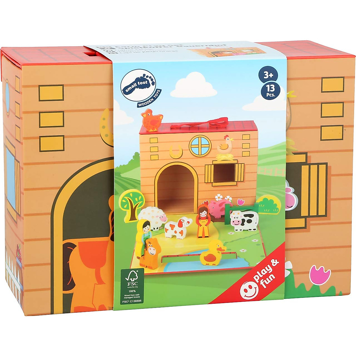 Small Foot Wooden Toys Farm Themed playworld in a Carrying case Designed for Children 3+, Multi (11111)
