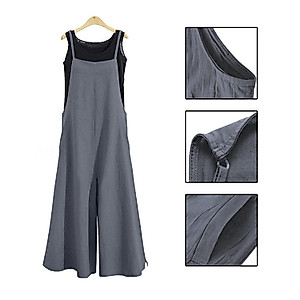 YESNO Women Casual Loose Long Bib Pants Wide Leg Jumpsuits Baggy Cotton Rompers Overalls with Pockets (2XL PZZTYP2 Gray)