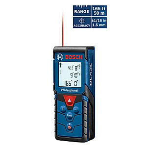 Bosch Blaze Pro GLM165-40 165ft Laser Distance Measure with Color Backlit Display & Slice 10400 Box Cutter, 3 Position Manual Button with Ceramic Blade