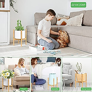 Ruichang Bamboo Holder Mid Century Modern Plant Stands for Indoor Plants Flower Pot Stand Hold Up to 10.6 Inch Planter( Wood Plant Stand Only)