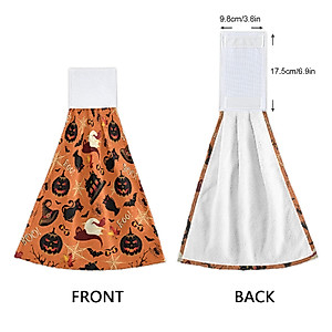 Happy Halloween Pumpkins Spooky Kitchen Hanging Towel 12 x 17 Inch Spider Web Cat Hand Tie Towels Set 2 Pcs Tea Bar Dish Cloths Dry Towel Soft Absorbent Thin Durable for Bathroom Laundry Room Decor