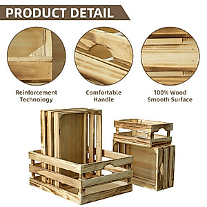 JUMBO HUMBLE Large Torched Wood Storage Crates Decorative, Set of 4 Nesting Wooden Crates for Display Rustic, Farmhouse Wooden Storage Container Boxes Made from 100% Wood