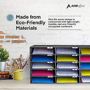 AdirOffice Cardboard Paper Organizer - Classroom Mailbox, Literature Organizers, Office Sorter Mailboxes, Construction papers Storage with Slots, Compartment Shelf Holder (15 Slot, Black)