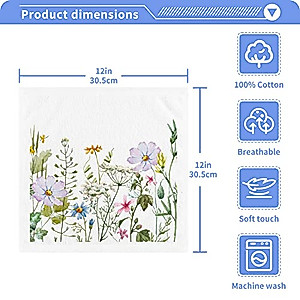 xigua Herbs and Wild Flower2 Wash Cloths 6 Pack - 12 x 12 Inch Super Soft Washcloths for Your Face and Body - 100% Cotton Highly Absorbent Baby Face Towel