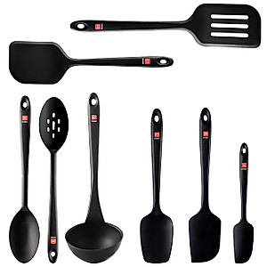 DI ORO 8-Piece Silicone Kitchen Utensil Set - 600°F Heat-Resistant Nonstick Flexible Seamless Silicone Turner Spatulas, Spoons, & Ladle - Nonstick Cookware Safe Tools for Baking & Cooking - BPA Free