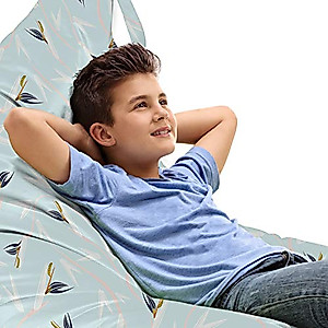Ambesonne Tropical Lounger Chair Bag, Summer Exotic Strelitzia Bird of Paradise Pastel Colored Repetition, High Capacity Storage with Handle Container, Lounger Size, Pale Blue and Multicolor