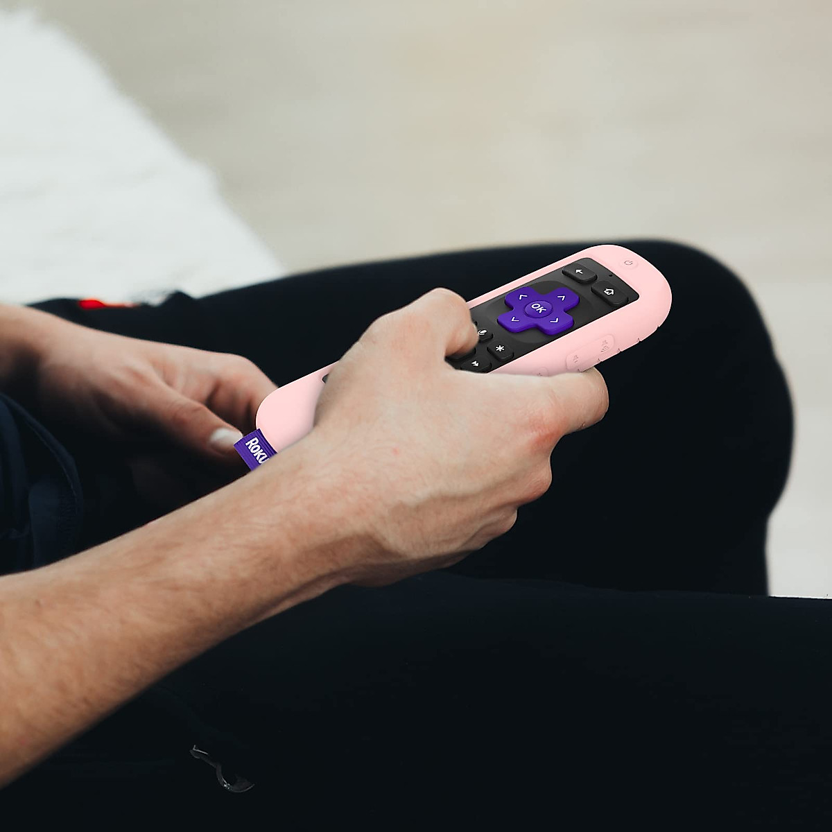 Silicone Cover for Roku Ultra 2022 Remote/Roku Voice Remote Pro 2021 Silicone Cover Case, Shockproof Durable Silicone Remote Case with Lanyard (Pink)