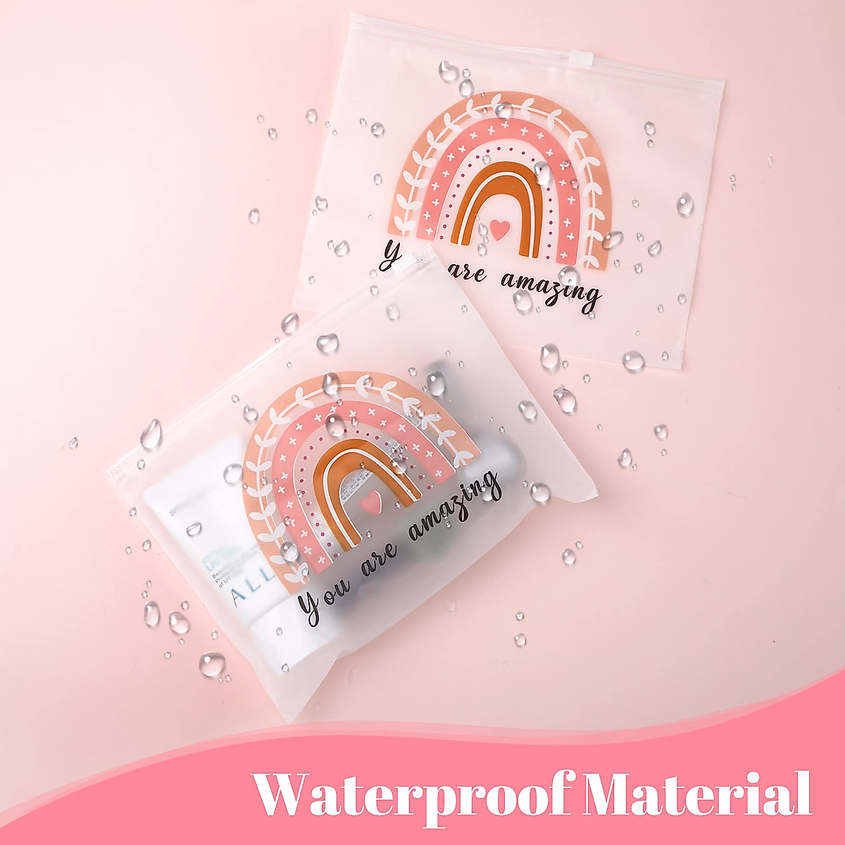 Wesiti 50 Pcs Rainbow Cosmetic Bag Inspirational Gifts for Women Motivational Quotes Cosmetic Makeup Bag Bulk EVA Matte Waterproof Zippered Pouch for Women Girl Teacher Christmas Gift(You Are Amazing)