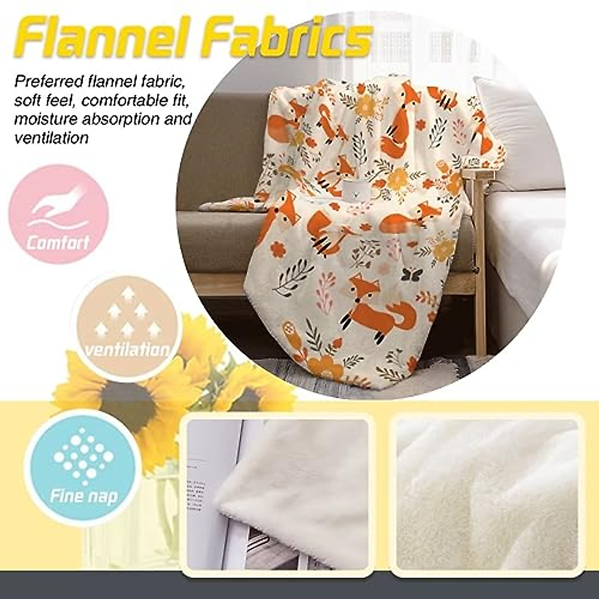 Fox Throw Blanket Soft Cozy Flannel Blankets Lightweight Warm Blanket Bed Couch Sofa for All Seasons Kids Boys Girls Men Women Gifts 60"X50"