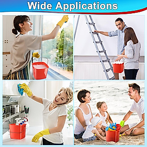 Zhehao 6 Pcs 3 Quart Cleaning Bucket Small Red Detergent Square Bucket Sanitizing Plastic Bucket with Handles Square Buckets Cleaning Bucket for Home, Offices, School, Commercial Use, Food Service