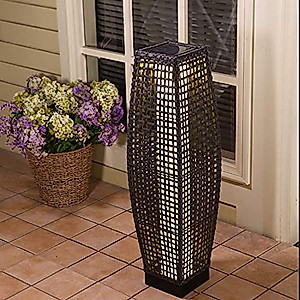 Grand patio Outdoor Solar Powered Resin Wicker Floor Lamp, Outdoor Weather-Resistant Deck Light, for Garden or Porch -Large Fuji, Silver Gray