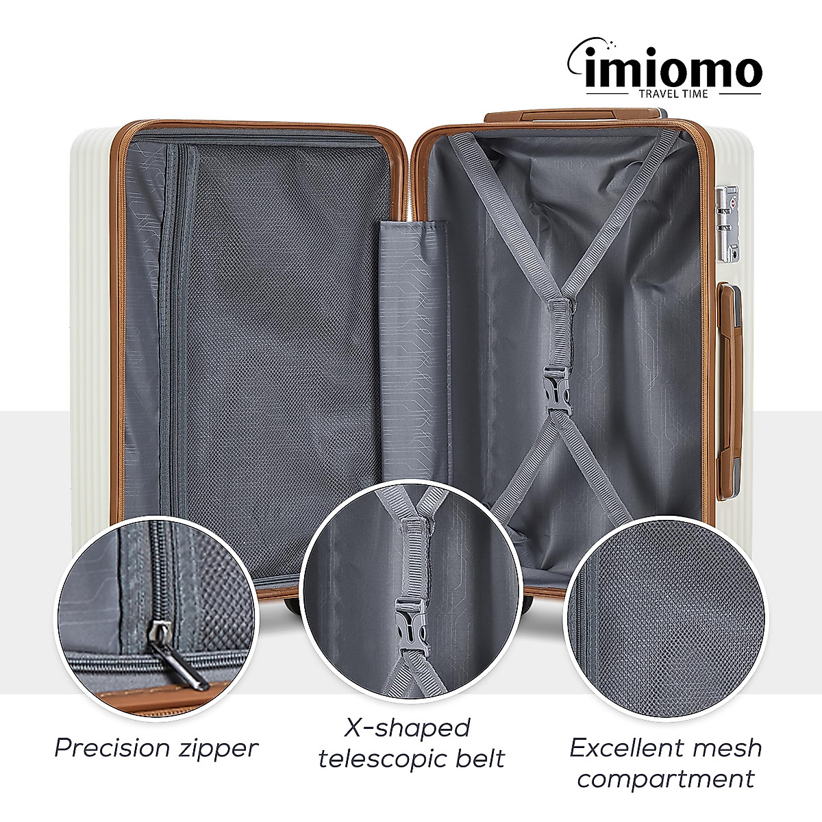 imiono Luggage Sets 3 Piece,Expandable Hardside Suitcase Set with Spinner Wheels,Lightweight Travel Luggage set with TSA Lock（20/24/28,White）