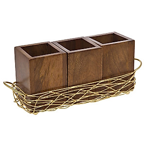 Godinger Wooden Three Section Cutlery Caddy Organizer, Nest Collection - Gold