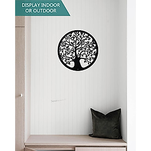 WIPHANY Metal Tree of Life Wall Hanging Art Sculpture 12 Inches Family Tree with Birds on Branches Round Contemporary Home Office Decor Cut Round Decorative Wall Hanging Garden Art Sculpture