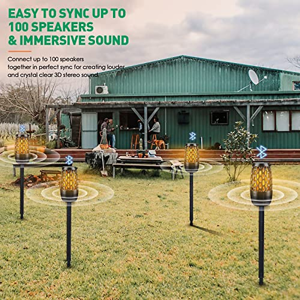 MOFOKEAY Outdoor Bluetooth Speakers Waterproof - 2 Pack Wireless Torch Atmosphere Speakers with Stake & Hook, Sync Up to 100 Speakers, BT 5.3 Portable Speaker for Patio Camp Party, Gifts for Men Women