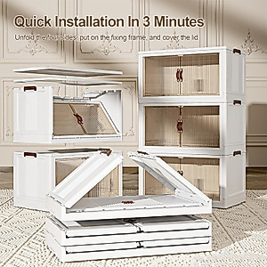 Fangtueh 15.5Gal Plastic Storage Bins with Lids, 3Pack Stackable Closet Organizers and Storage, Collapsible Storage Bins with Magnetic Doors, Folding Storage Box with Wheels for Home College Dorm Room