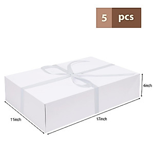 Moretoes 5 PCS X-Large White Gift Boxes with Lids, Extra Large Shirt Boxes Robe Boxes for Christmas Presents, Holidays, Mother's Day, Father's Day, Birthdays, Valentine's Day（17 x 11x 4 Inches）
