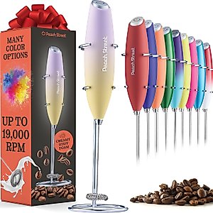 Powerful Handheld Milk Frother, Mini Milk Foamer, Battery Operated (Not included) Stainless Steel Drink Mixer with Frother Stand (Lavender Banana)