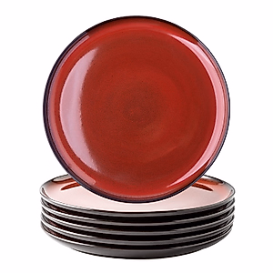 LERATO Ceramic Dinner Plates Set of 6, 10.5 Inch Reactive Glaze Porcelain Plates, Modern Shape Dinnerware Dishes Set for Kitchen,Oven& Microwave & Dishwasher Safe, Scratch Resistant