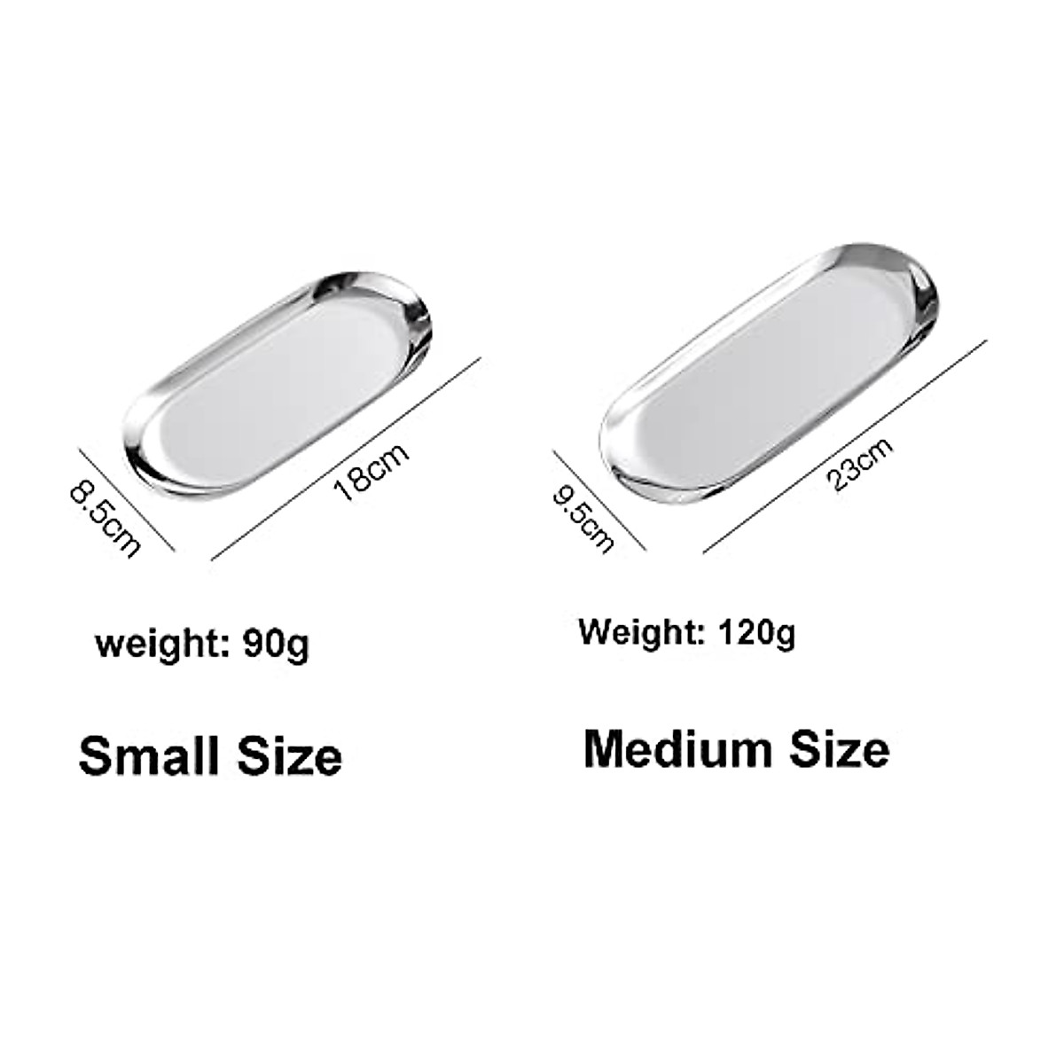 1 Pcs 9 Inch x 3.8 Inch Trinket Tray, Silver Stainless Steel, for Serving Trays Towel Storage Dish Plate Tea Fruit Trays Cosmetics Jewelry Plate Decorative Storage Tray