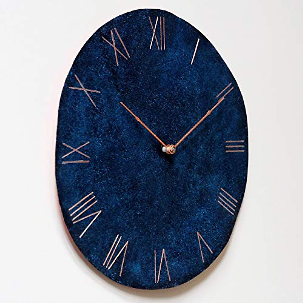 InTheTime 12-inch Bent Copper Wall Clock Blue Round Large Silent Non-Ticking Unique Handmade - 7th Wedding Anniversary Gift Idea Rustic Farmhouse Native American Southwest Home Kitchen Art Decor