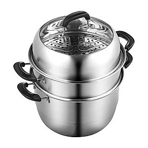 VEVOR Steamer Pot 11in/28cm, 3 Tier Steamer Pot for Cooking with 8.5QT Stock Pot, Vegetable Steamer & 2 Steaming Tray, Food-Grade 304 Stainless Steel Food Steamer Cookware for Gas Electric Stove Grill