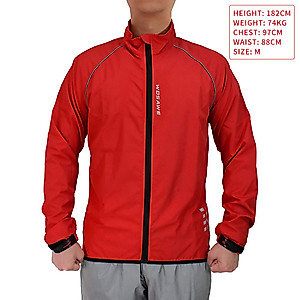 WOSAWE Men's Cycling Wind Jacket Reflective Ultralight Windbreaker Red XXL