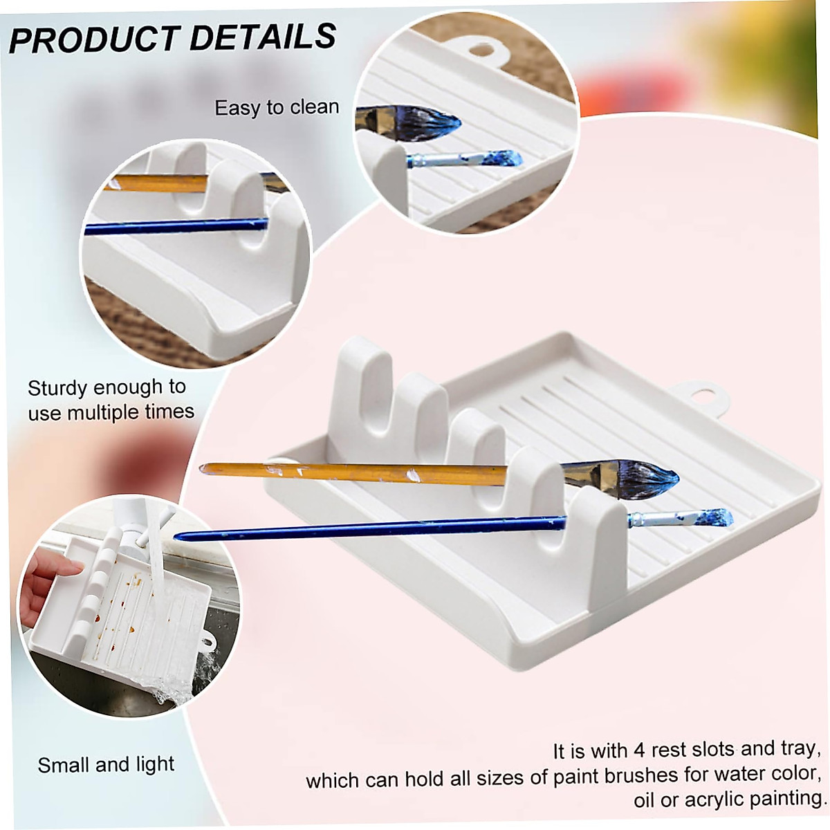 Paint Brush Rest, 2 Pcs Plastic Paint Brush Holder with 4 Slots, Chinese Calligraphy Pen Holder, Brush Drying Rack for Paint Brush