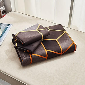 iyoimono Grey Geometric Geo Duvet Cover Set Gold Line Checkered Plaid Bedding Set Reversible Black King Size Quilt Comforter Cover with Zipper Closure Winter Summer Duvet Cover and 2 Pillow Shams