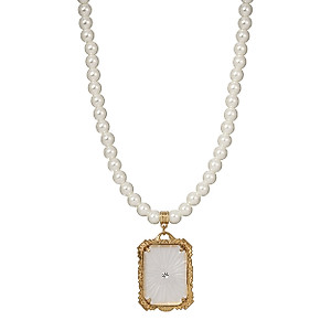 1928 Jewelry Women's Frosted Lalique Glass Pendant 6mm Faux Pearl Strand Necklace 16" + 3" Extender