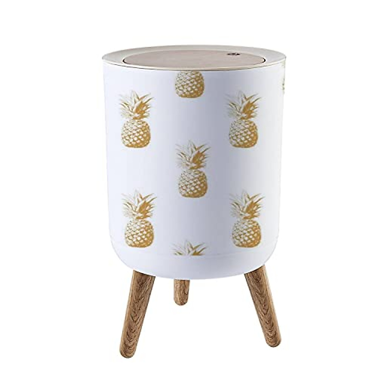 Small Trash Can with Lid Gold Pineapple Seamless Stock 7 Liter Round Garbage Can Elasticity Press Cover Lid Wastebasket for Kitchen Bathroom Office 1.8 Gallon