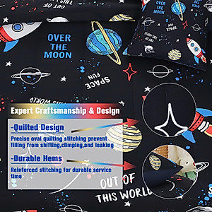 JQinHome Twin Space Comforter Set for Kids,6 Piece Bed in A Bag 3D Galaxy Space Rocket Planets Bedding Set for Teens Boys Girls with Pillowcases, Flat Sheet,Fitted Sheet, Cushion Cover