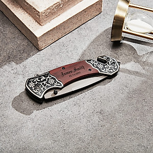 Personalized Engraved Pocket Folding Knife for Boyfriend Husband Dad Son - Valentines Birthday Christmas Anniversary Fathers Day Graduation Gift - Custom Men Fishing Hunting Knives with Wood Box