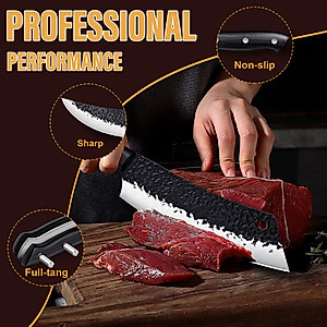 Golden Bird Butcher Knife Set - 4pcs Hand Forged Meat Cleaver Knife & Serbian Chef Knife & Sharp Viking Knife for Meat Cutting, Camping, BBQ, Men's Birthday Gift