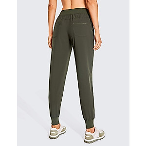 CRZ YOGA Women's Lightweight Workout Joggers 27.5" - Travel Casual Outdoor Running Athletic Track Hiking Pants with Pockets Dark Olive Small