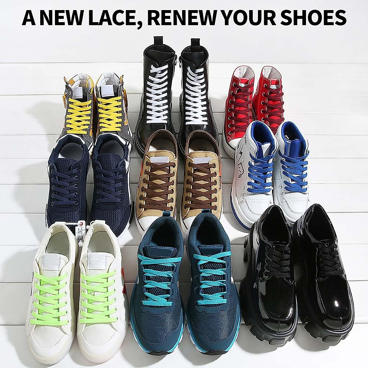 VSUDO 71 Inch Flat Black Shoe Laces for Sneakers, Black Shoelaces for Sneakers, Black Shoe Strings for Sneakers, Black Replacements Sneakers Shoe Laces for Women or Men (2 Pairs-Black-180CM)