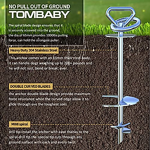 Dog Tie Out Stake-Heavy Duty Quality Dog Stake,Dog Stake Accommodates 2 Large Dogs,Dog Run Allows Dogs Up to 200lbs to Be Free and Safe On/Camping/Beach/Yard（with Brushe/Stainless Steel Carabiner）