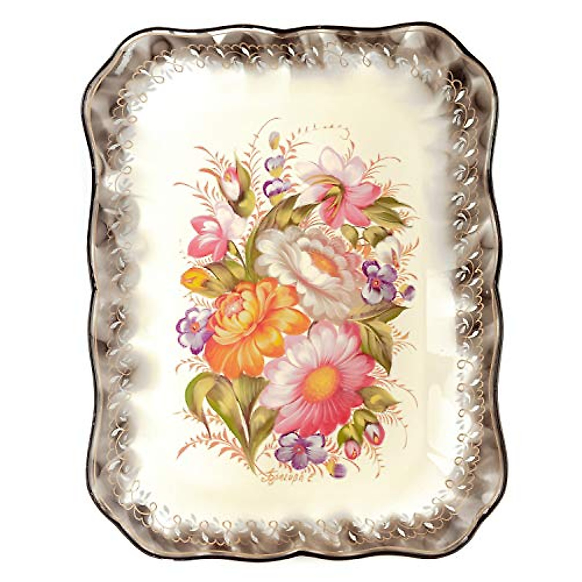 250x320 mm Zhostovo Patterns Hand Painted and Lacquered by Blagova Metal Forged Tray