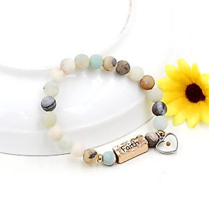 Uloveido Fashion Natural Stone Faith Bracelets Charm with Heart Mustard Seed Stretch Bracelets for Women Y2000-3