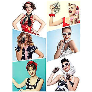 Boao 1950s Chiffon Scarf Polka Dot Retro Hair Tie 50s Sheer Square Neck Head Scarf Vintage Neckerchief for Women Girls (Black with White Dots)